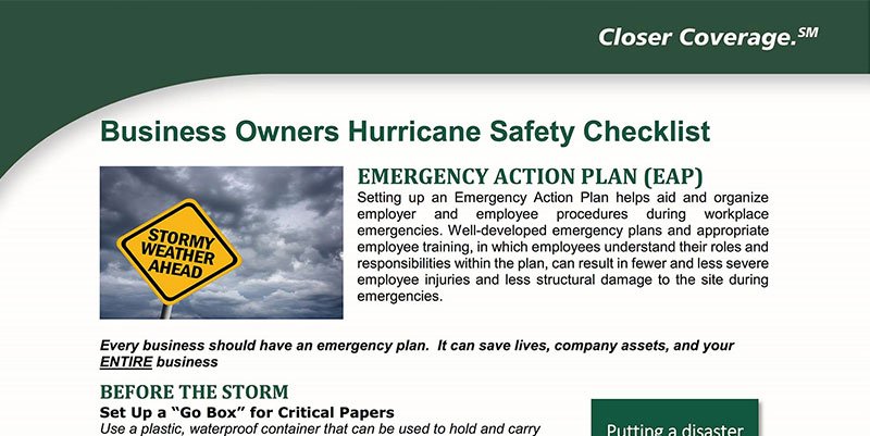 Business Owners Hurricane Safety Checklist - Brooks, Todd & McNeil